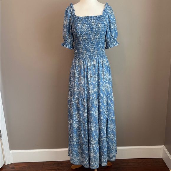 Max Studio | Dresses | Max Studio Blue Floral Smocked Maxi Dress Medium ...